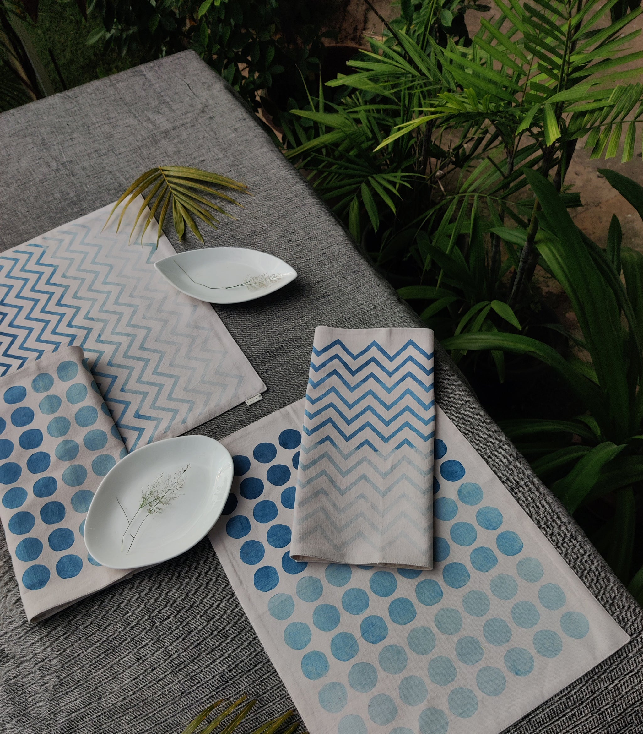 Polka Lines Table Mats | Available in colours - Blues, Ash